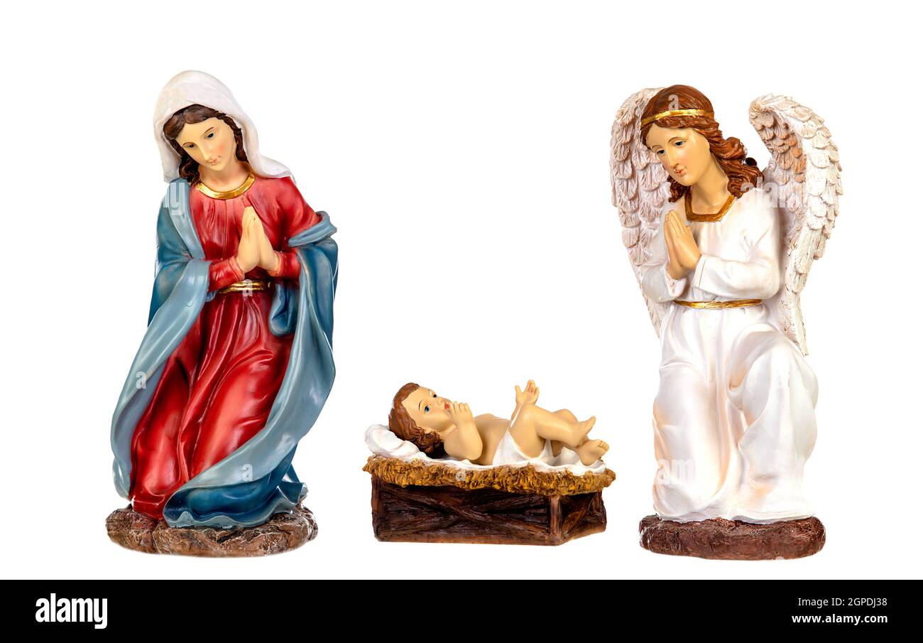 Scene of the nativity isolated on a white background Stock Photo - Alamy