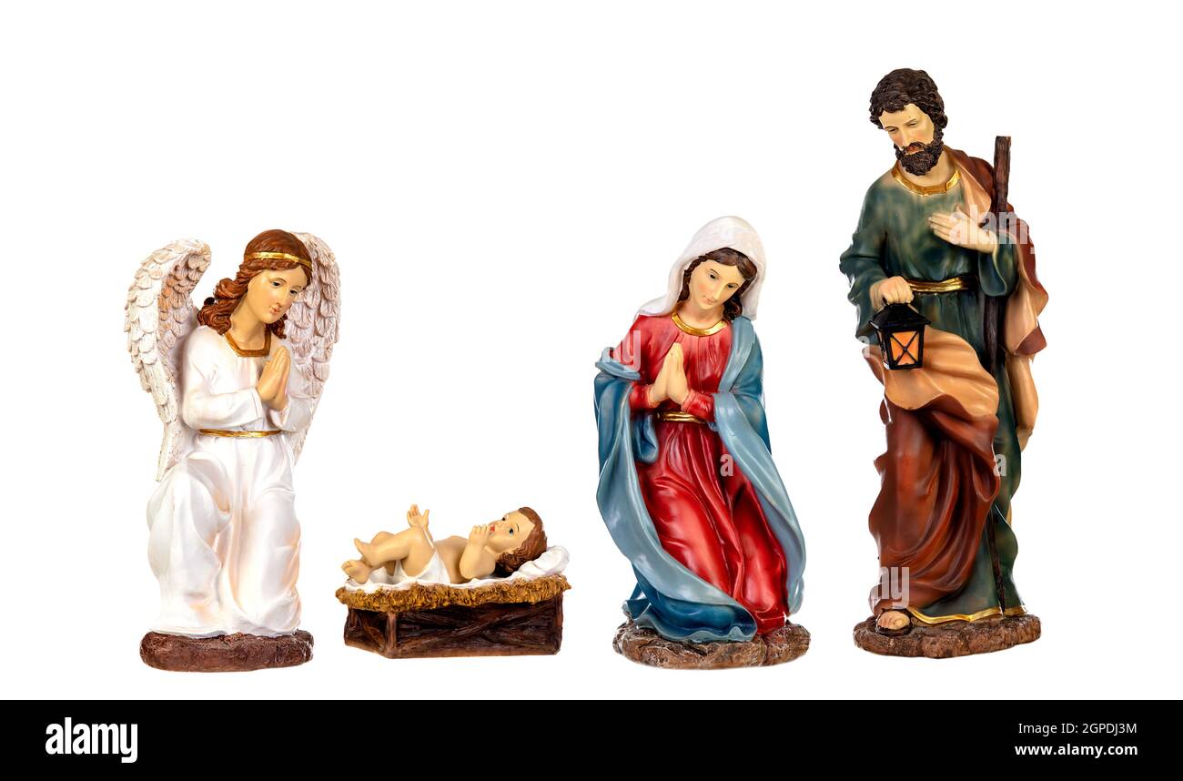 Scene of the nativity isolated on a white background Stock Photo - Alamy