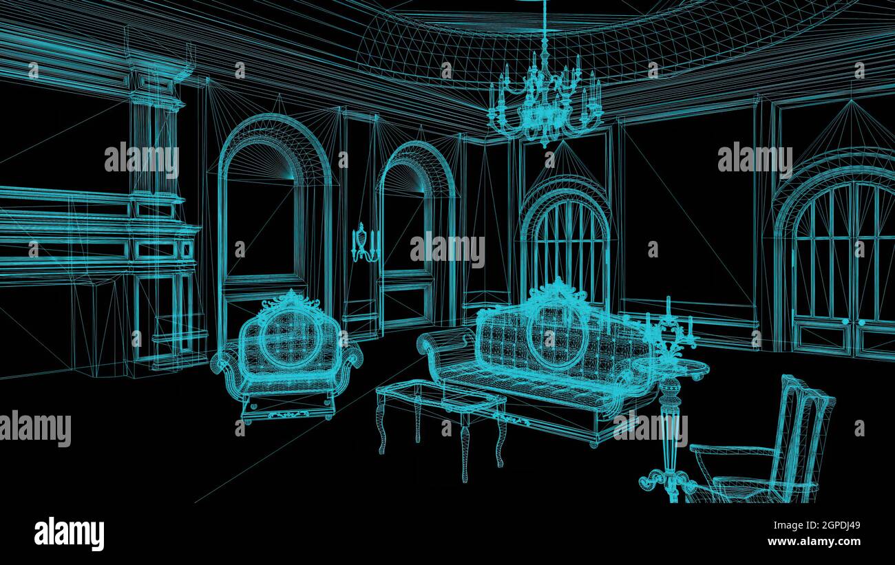 3d illustration - Wire frame Model Of Pompous Palace With Columns Stock ...