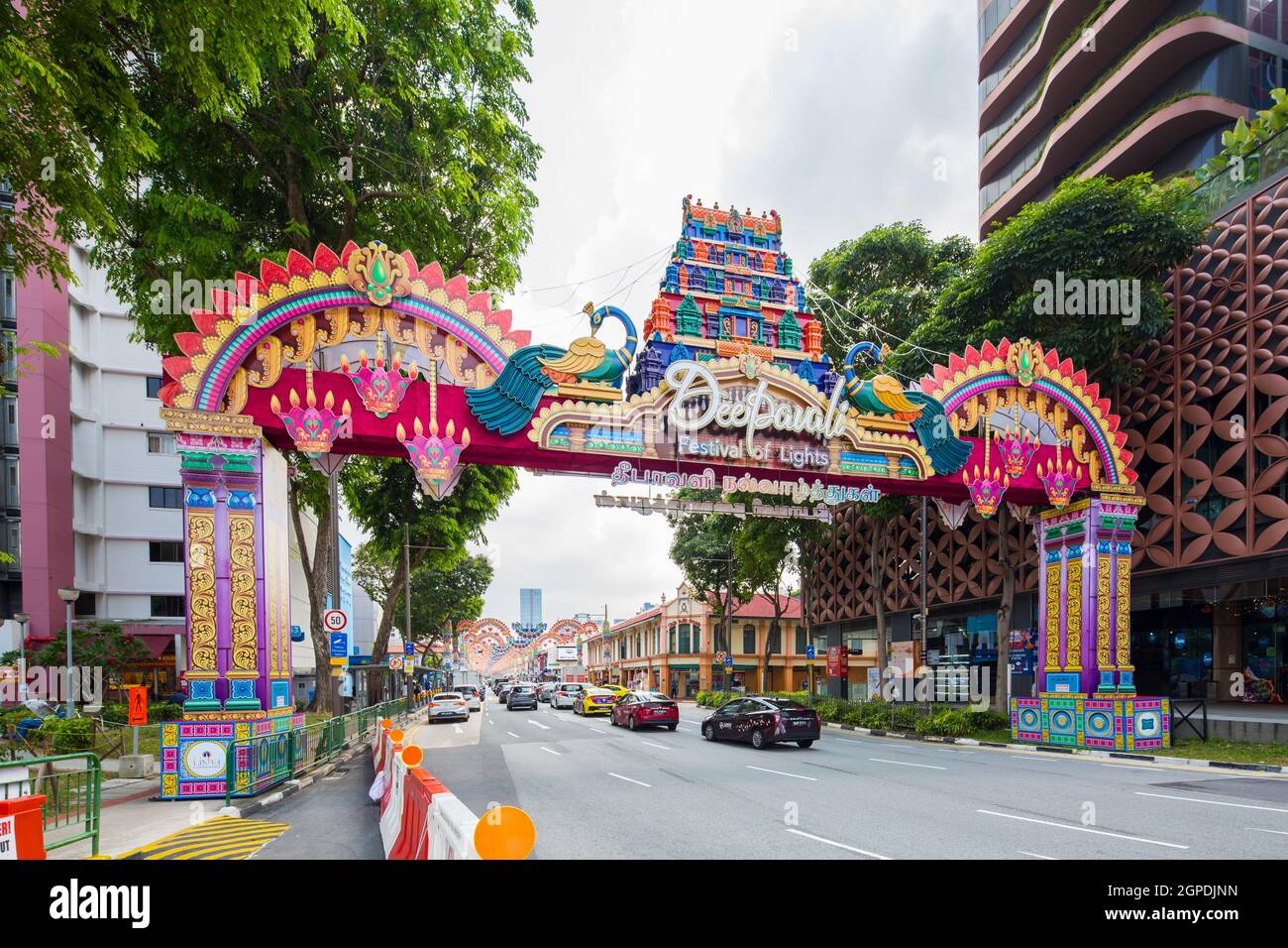 Deepavali 2021 decoration at the entrance of Little India, Singapore ...