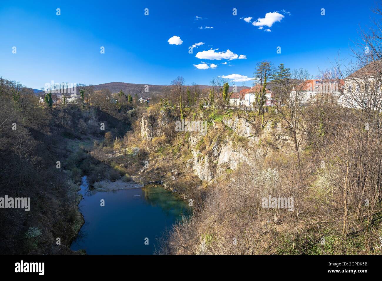 Town of Ogulin and Dobra river canyon abyss view, landscape of central ...