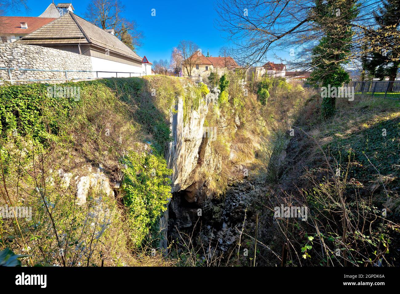Town of Ogulin and Dobra river canyon abyss view, landscape of central ...
