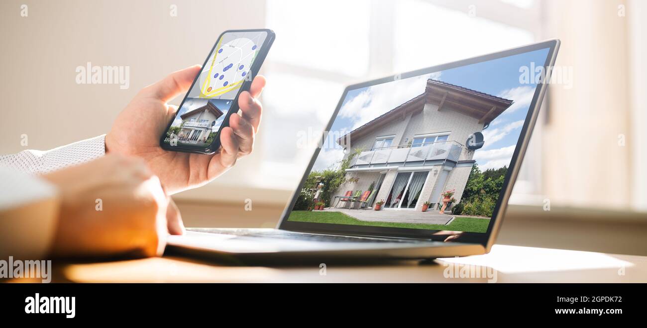 Real Estate Apartment Search. Selling And Computer House Stock Photo ...