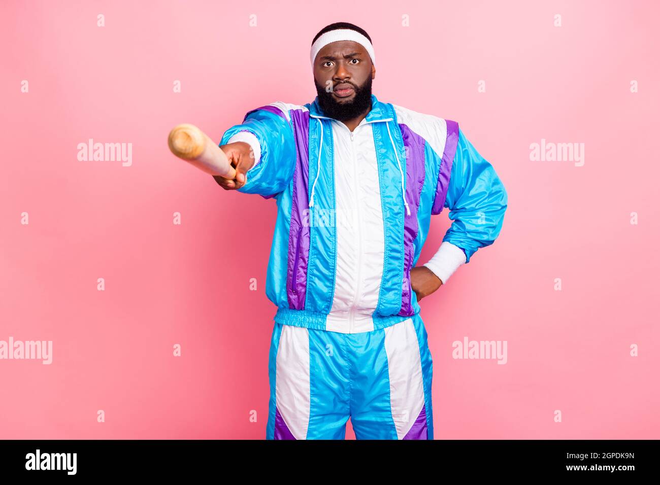 Photo of young african man angry mad conflict point baseball bat you ...