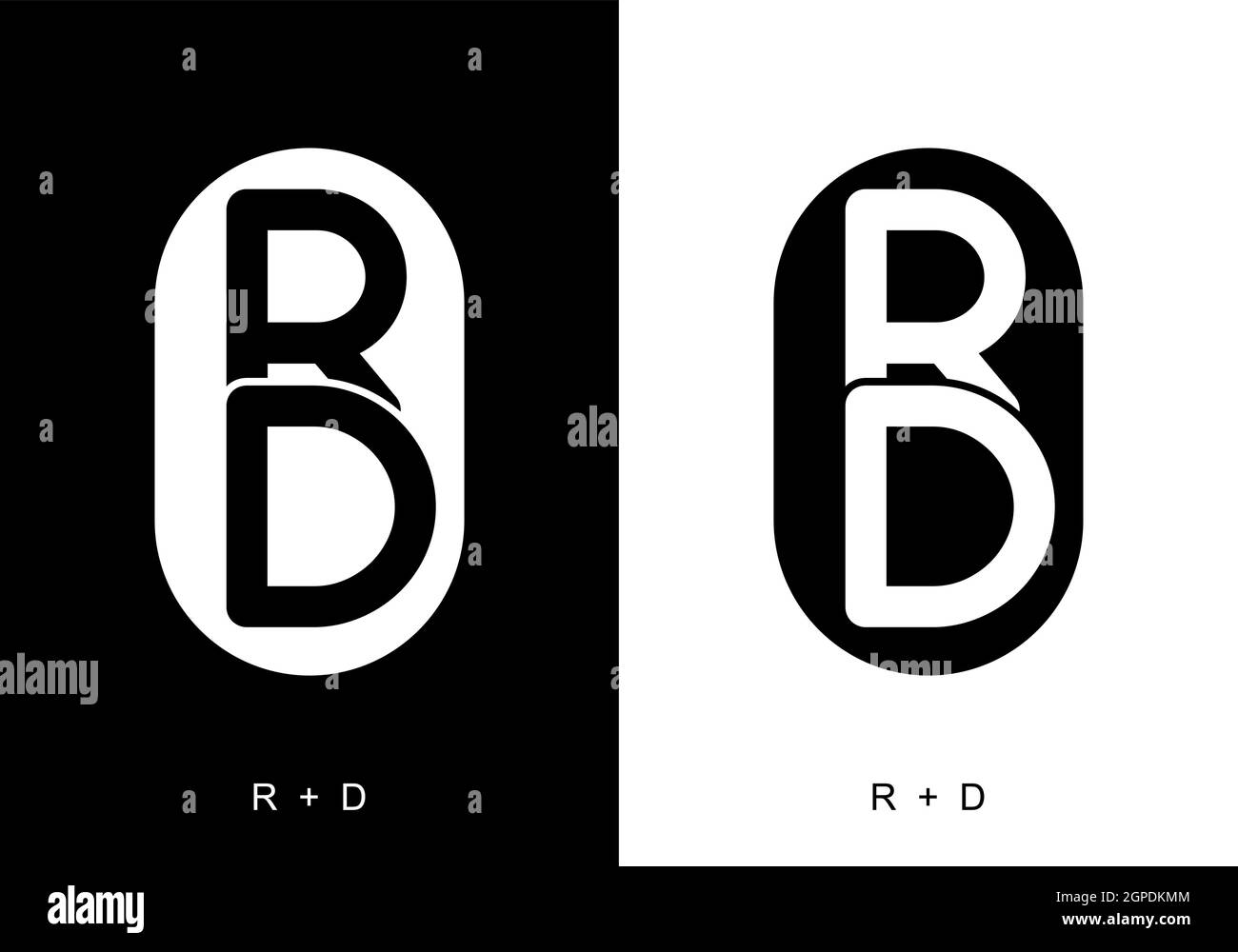 Black and white color of RD initial letter design Stock Vector Image ...