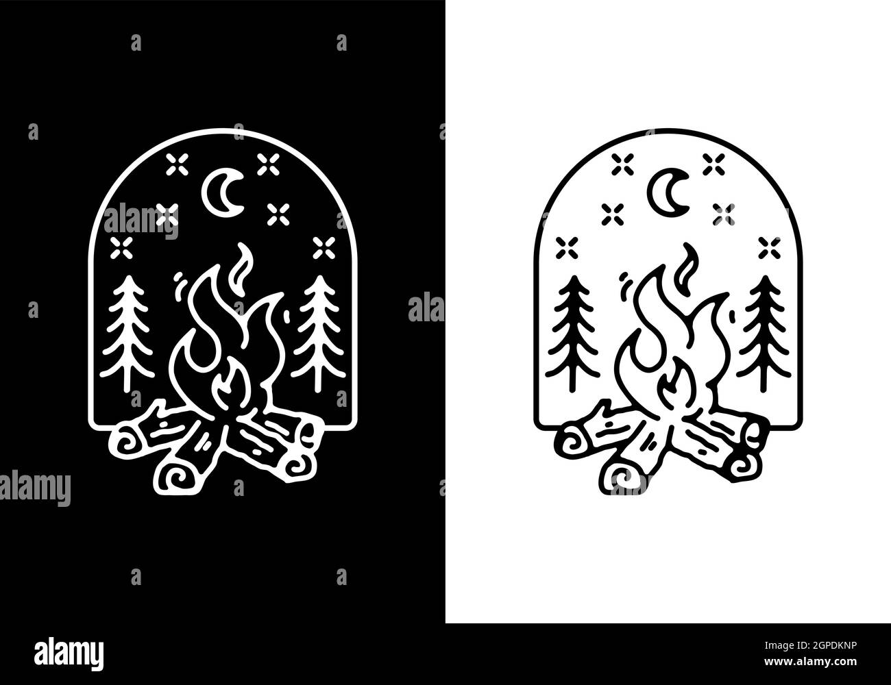 Black and white line art illustration of bonfire design Stock Vector ...