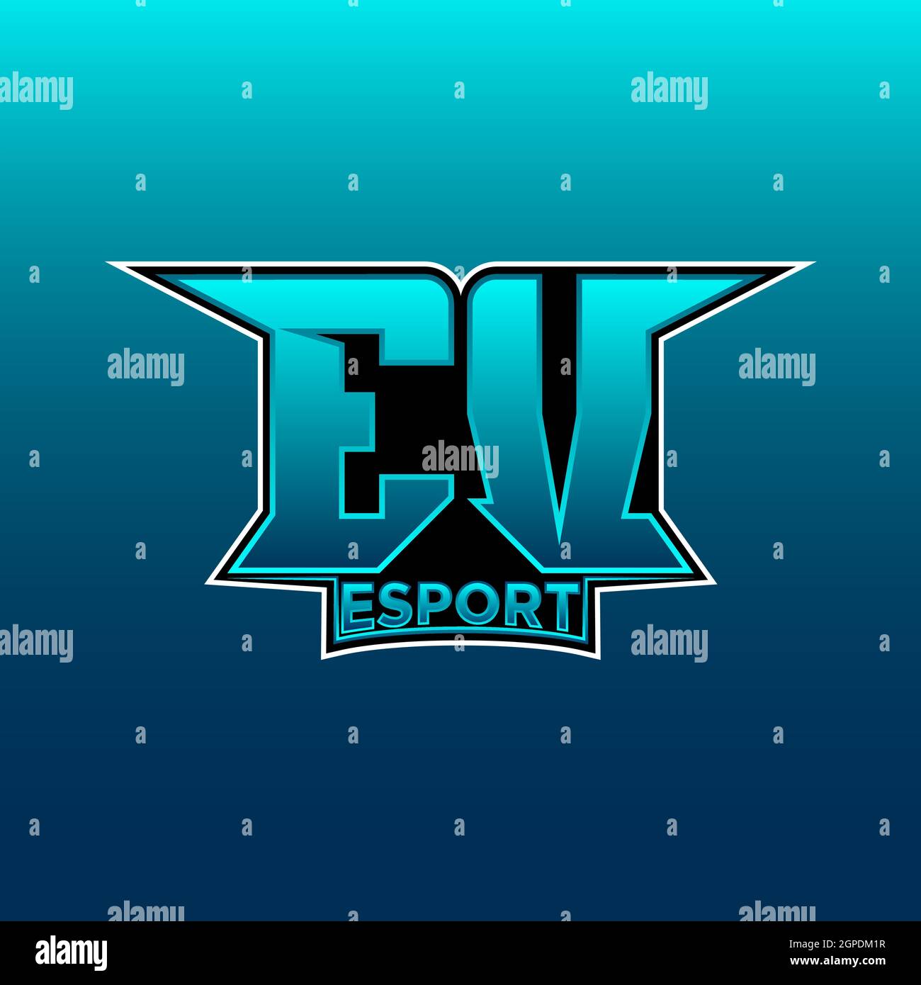 EV Logo ESport Gaming Initial with Blue Light Color design vector ...