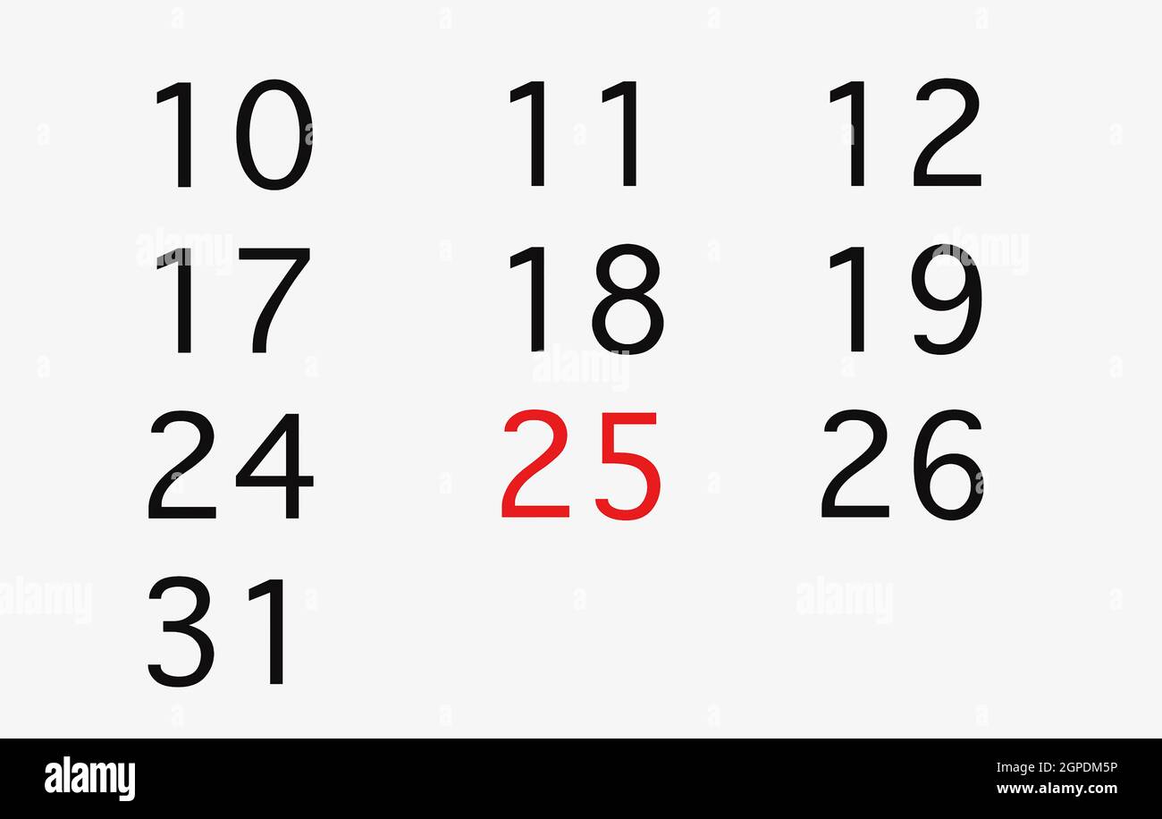 Days of a calendar with the 25th holiday Stock Photo - Alamy