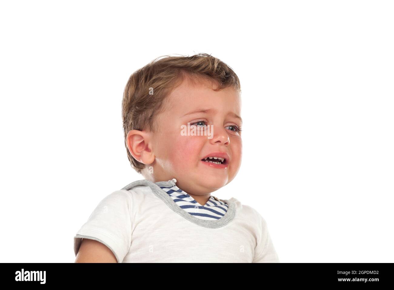 Cute baby crying isolated on a white background Stock Photo - Alamy
