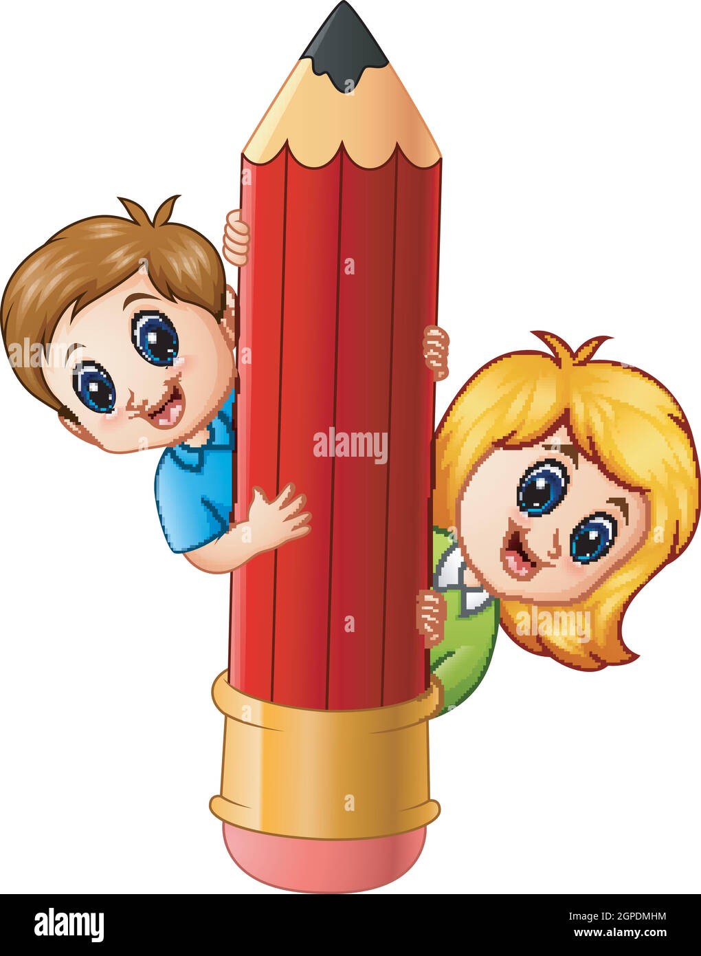 Little girl holding pencil illustration Stock Vector Images - Alamy