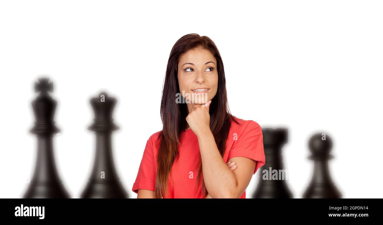 Brunette woman thinking about the strategy to follow Stock Photo - Alamy