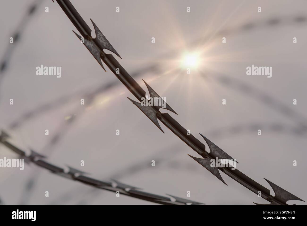 Fence with a barbed wire under a blue sky Stock Photo - Alamy