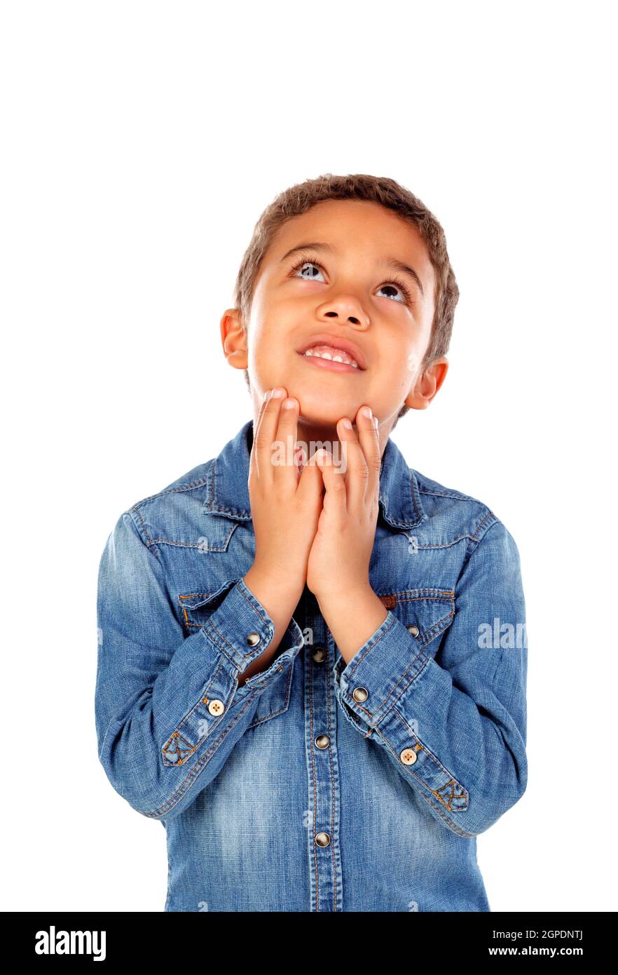 Pensive kid imagining something isolated on a white background Stock ...