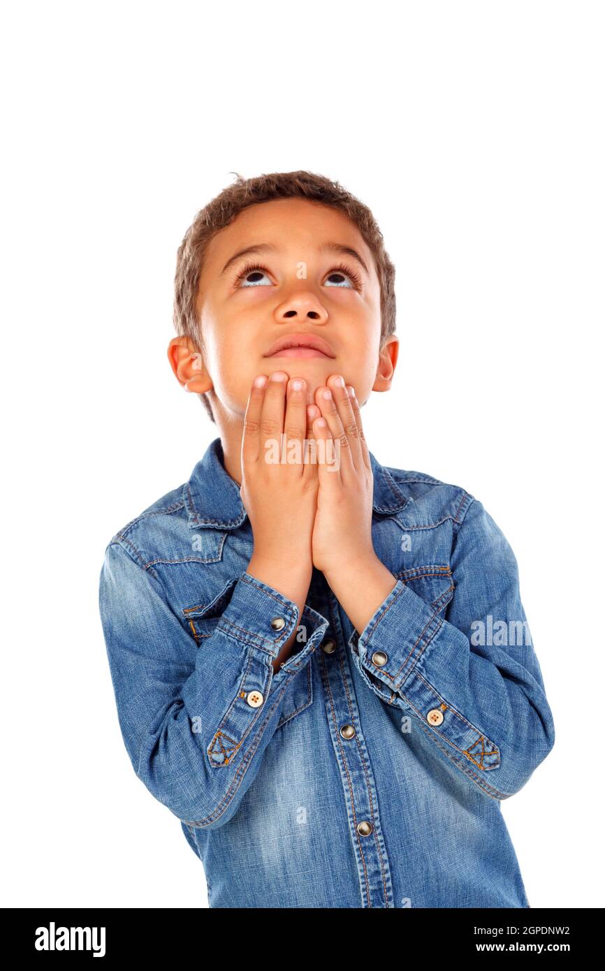 Pensive kid imagining something isolated on a white background Stock ...
