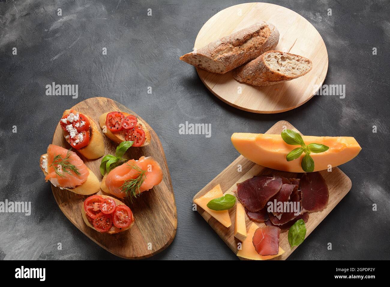Brushetta or traditional Spanish tapas. Appetizers with Italian ...