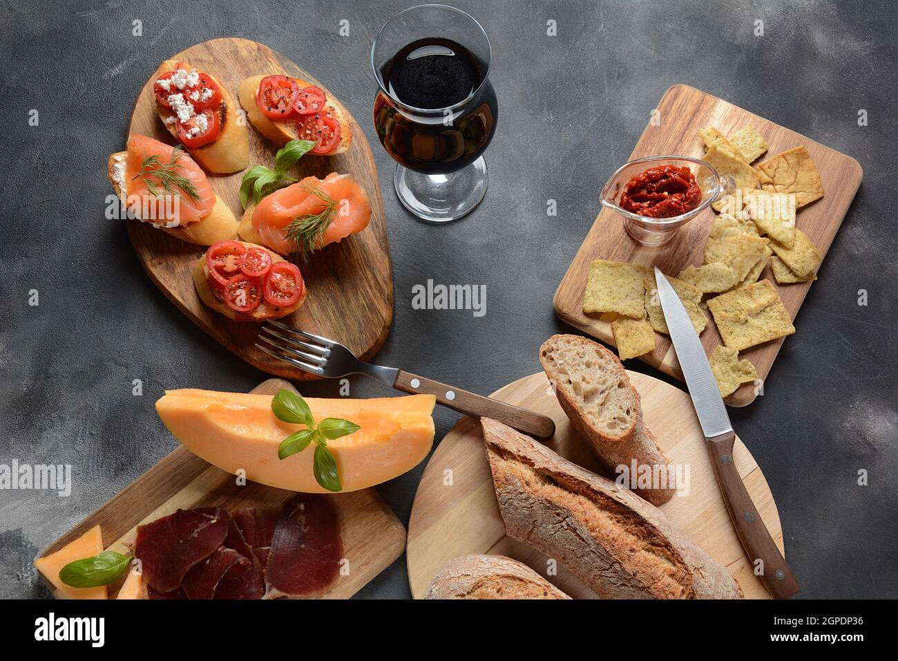 Brushetta or traditional Spanish tapas. Appetizers with Italian ...