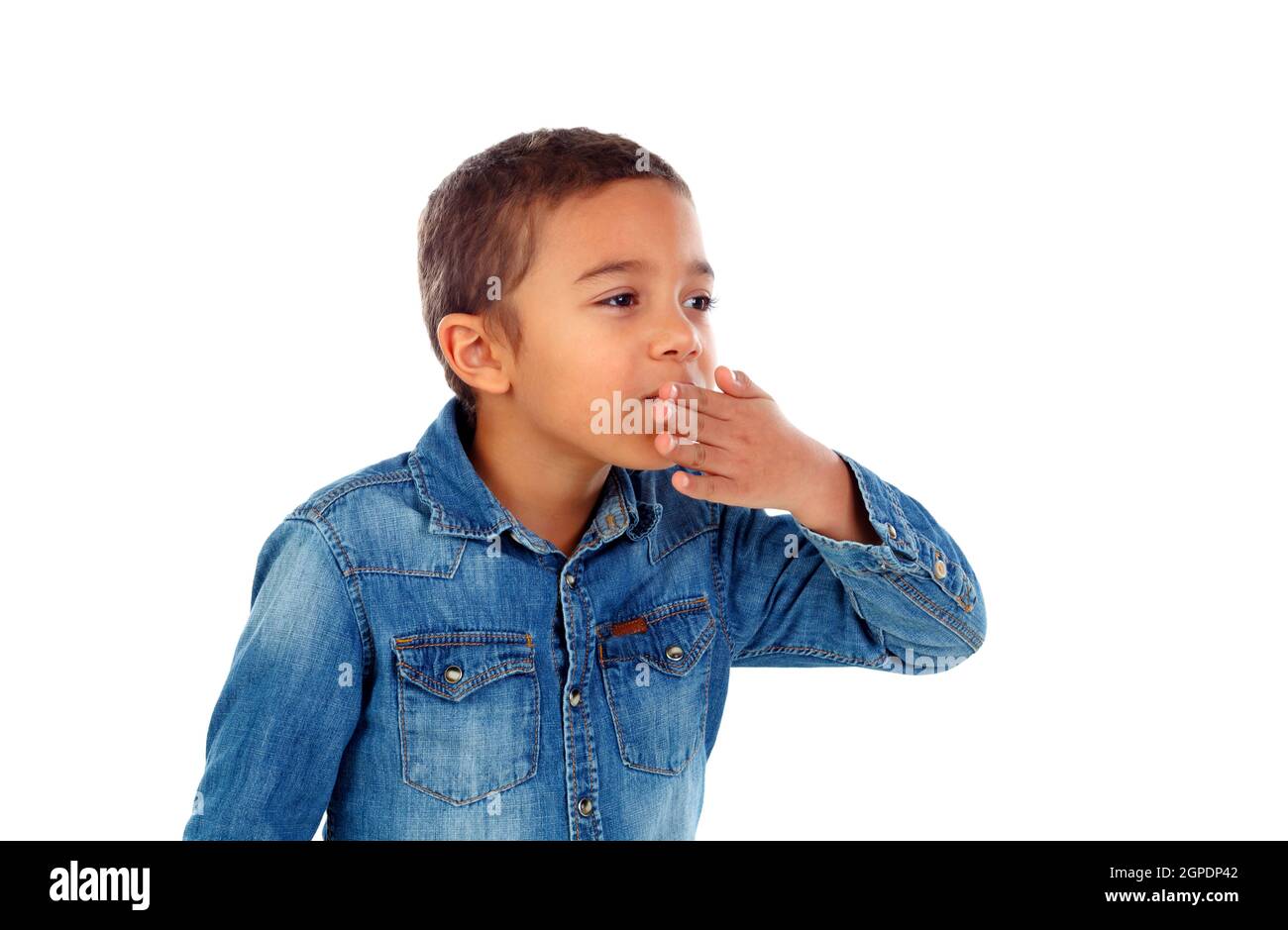 Lovely kid throwing a kiss isolated on a white background Stock Photo ...