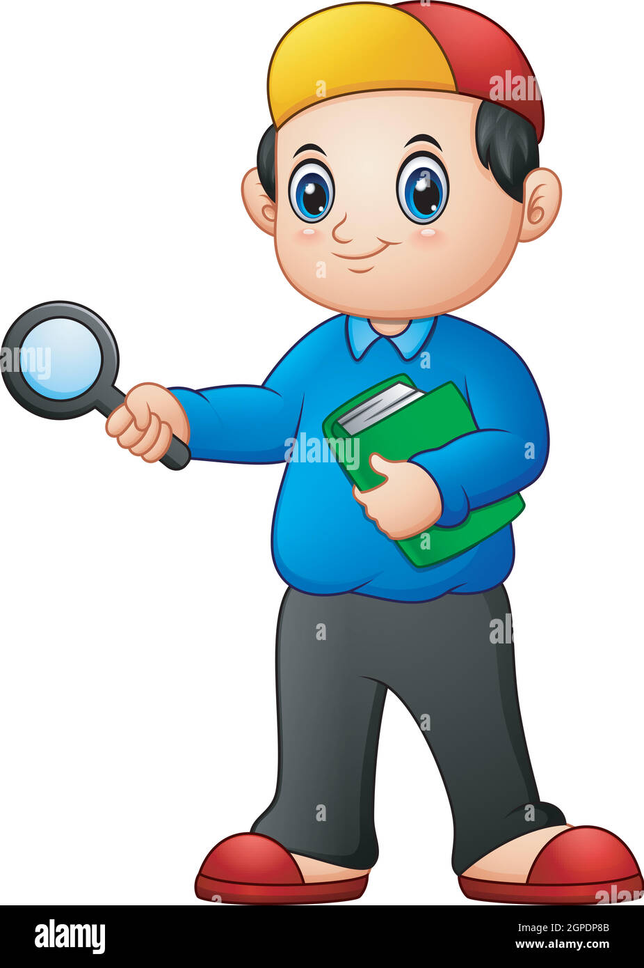 Boy holding book magnifying glass Stock Vector Images - Alamy
