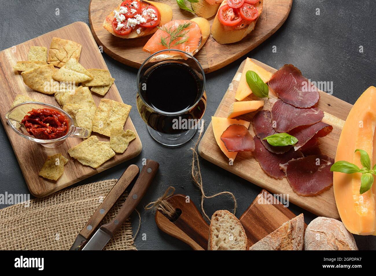 Brushetta or traditional Spanish tapas. Appetizers with Italian ...