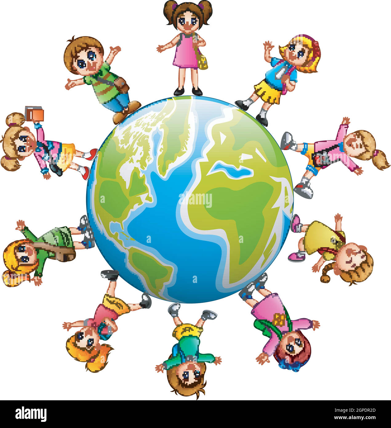 Children standing around earth Stock Vector Images - Alamy