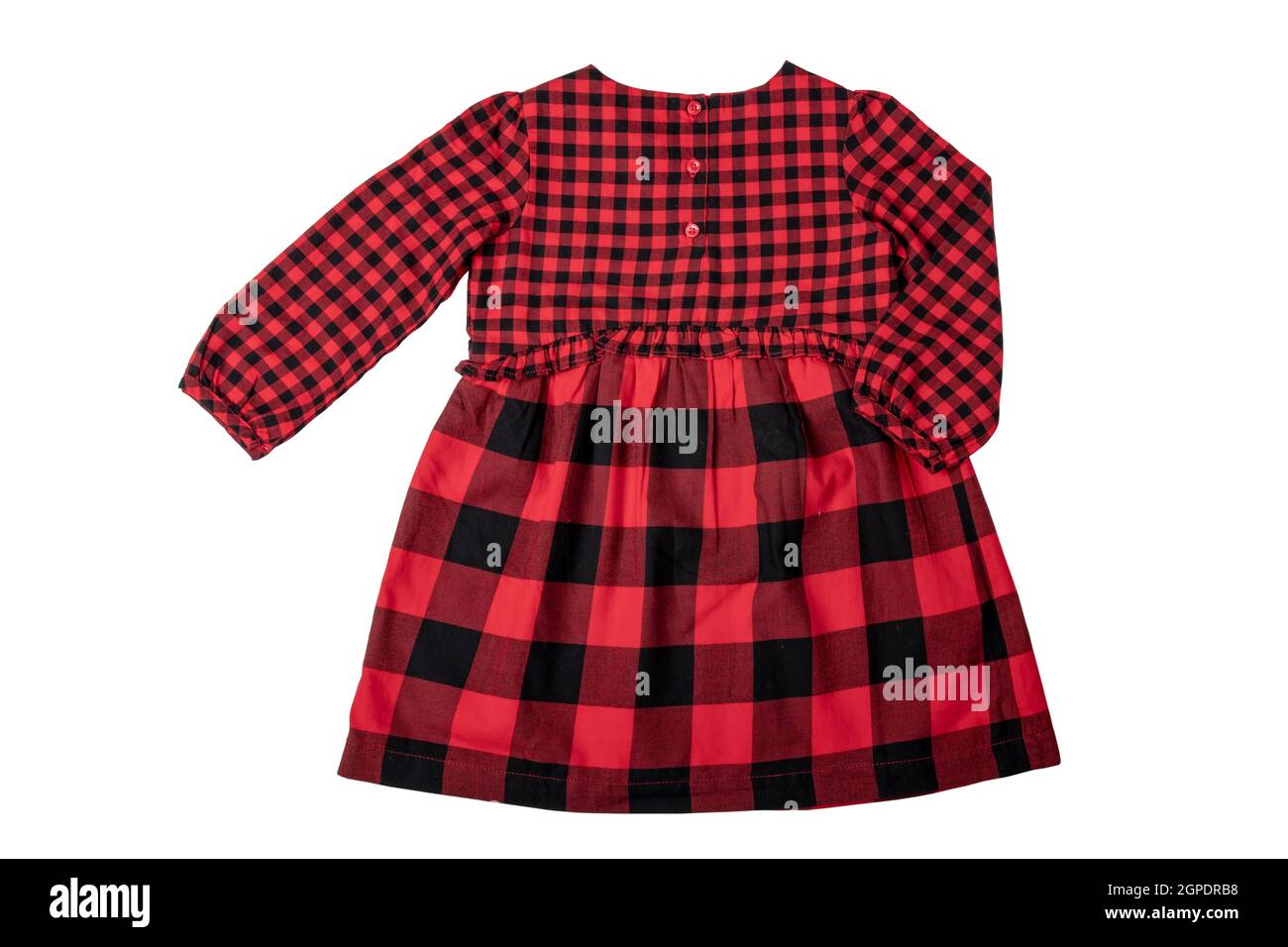 Summer dress isolated. Close-up of a beautiful red and black checkered ...