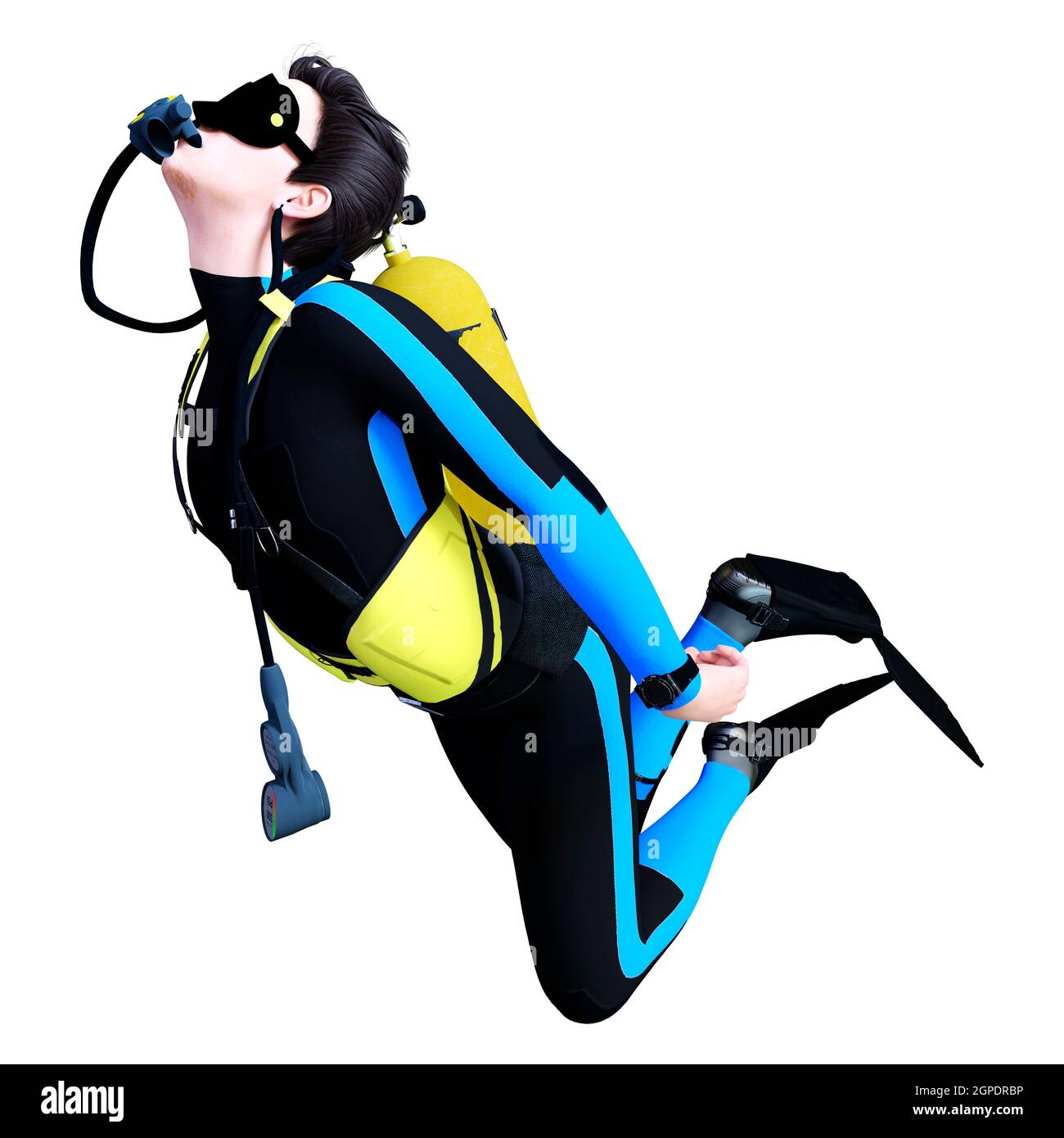 3D rendering of a young male diver isolated on white background Stock ...