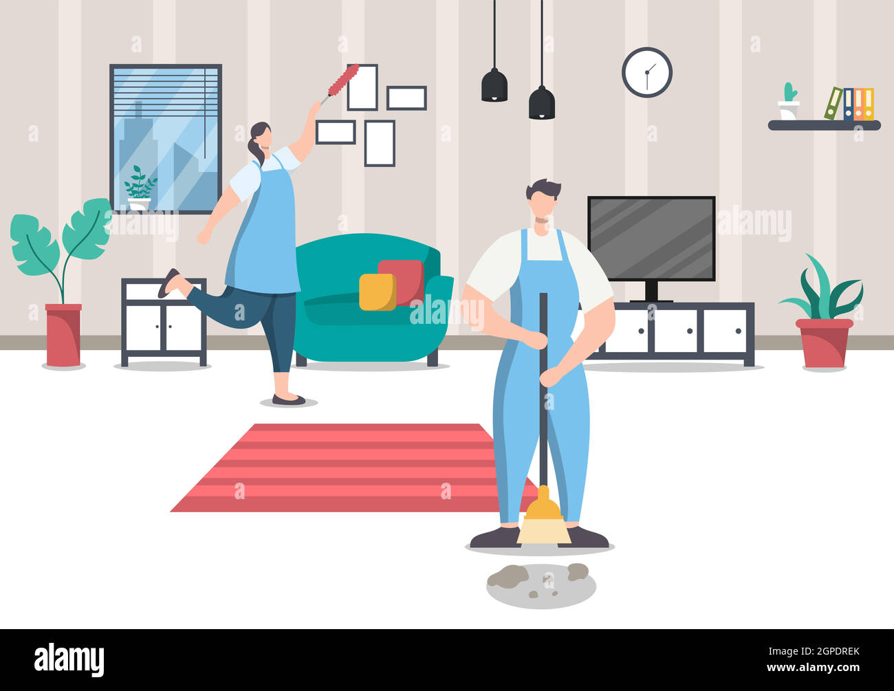 Cleaning Service Concept. Vector Flat Design Cartoon Illustration Stock ...