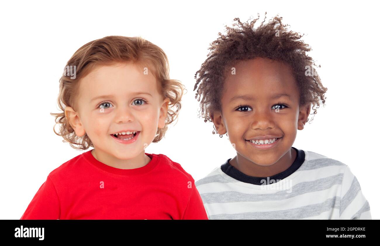 Funny children looking at camera isolated on a white background Stock ...