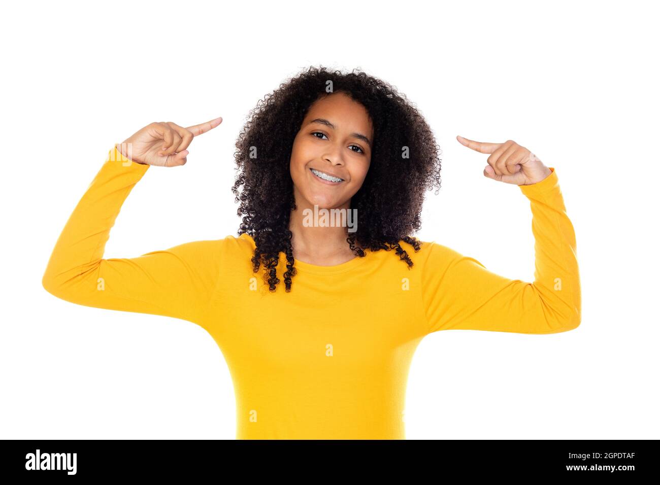 Adorable teenage doing gestures isolated on a white background Stock ...