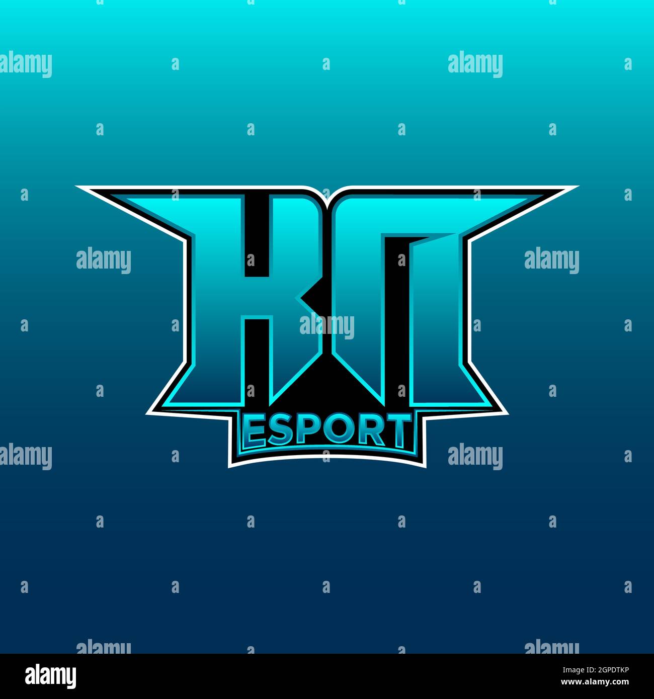 KN Logo ESport Gaming Initial with Blue Light Color design vector ...