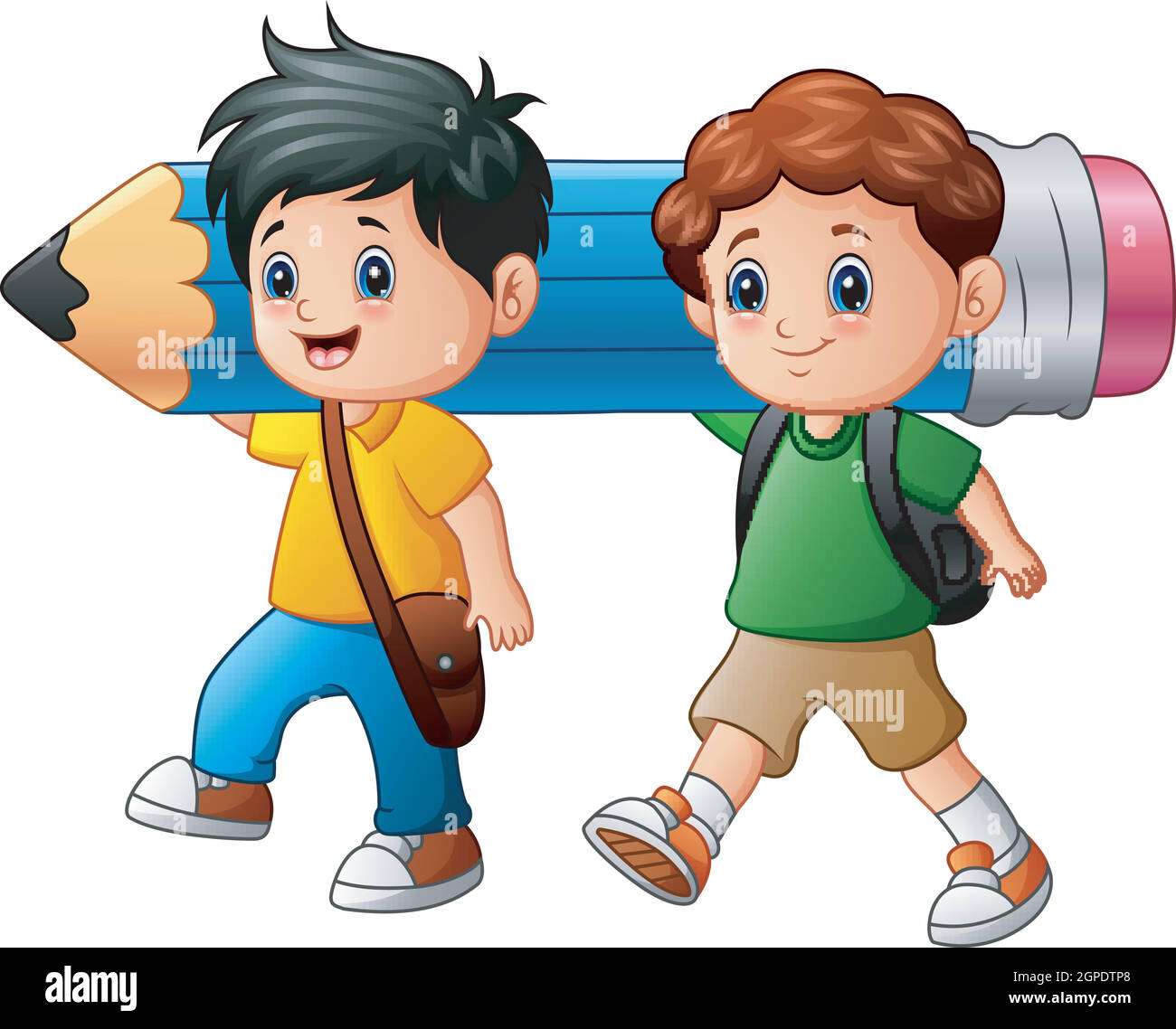 Two boy cartoon holding a large pencil Stock Vector Image & Art - Alamy