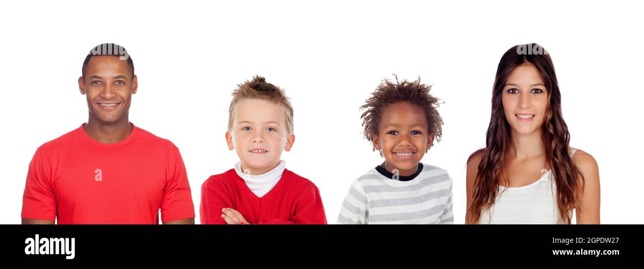 Different family with two children isolated on a white background Stock ...