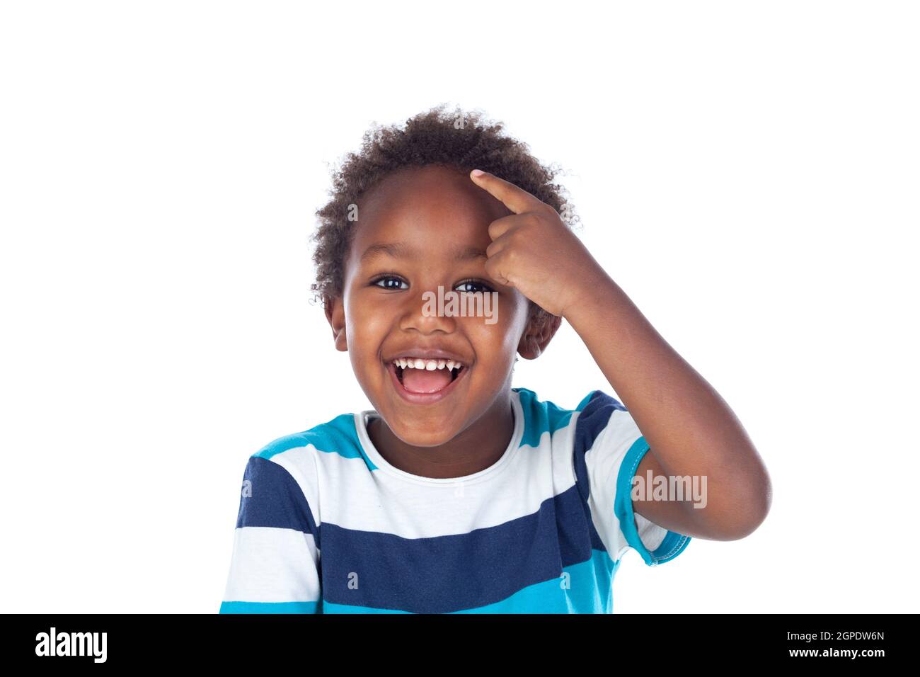 Adorable afroamerican child thinking isolated on a white background ...