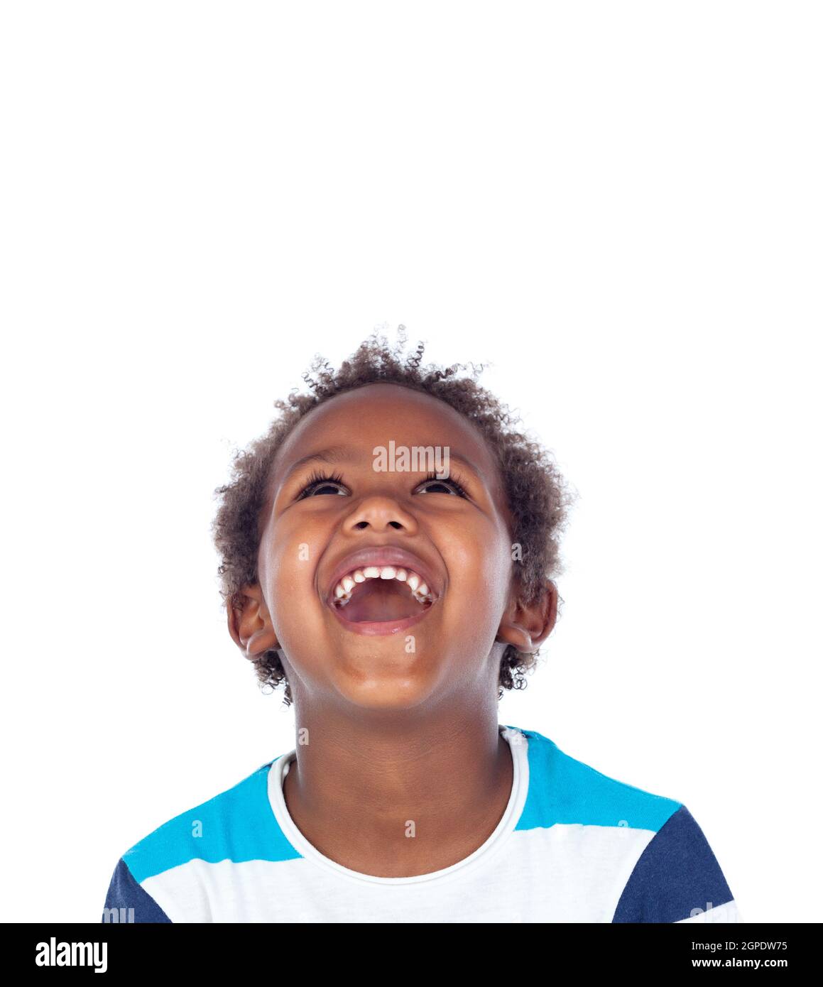 Surprised boy laughing out loud isolated on a white background Stock ...