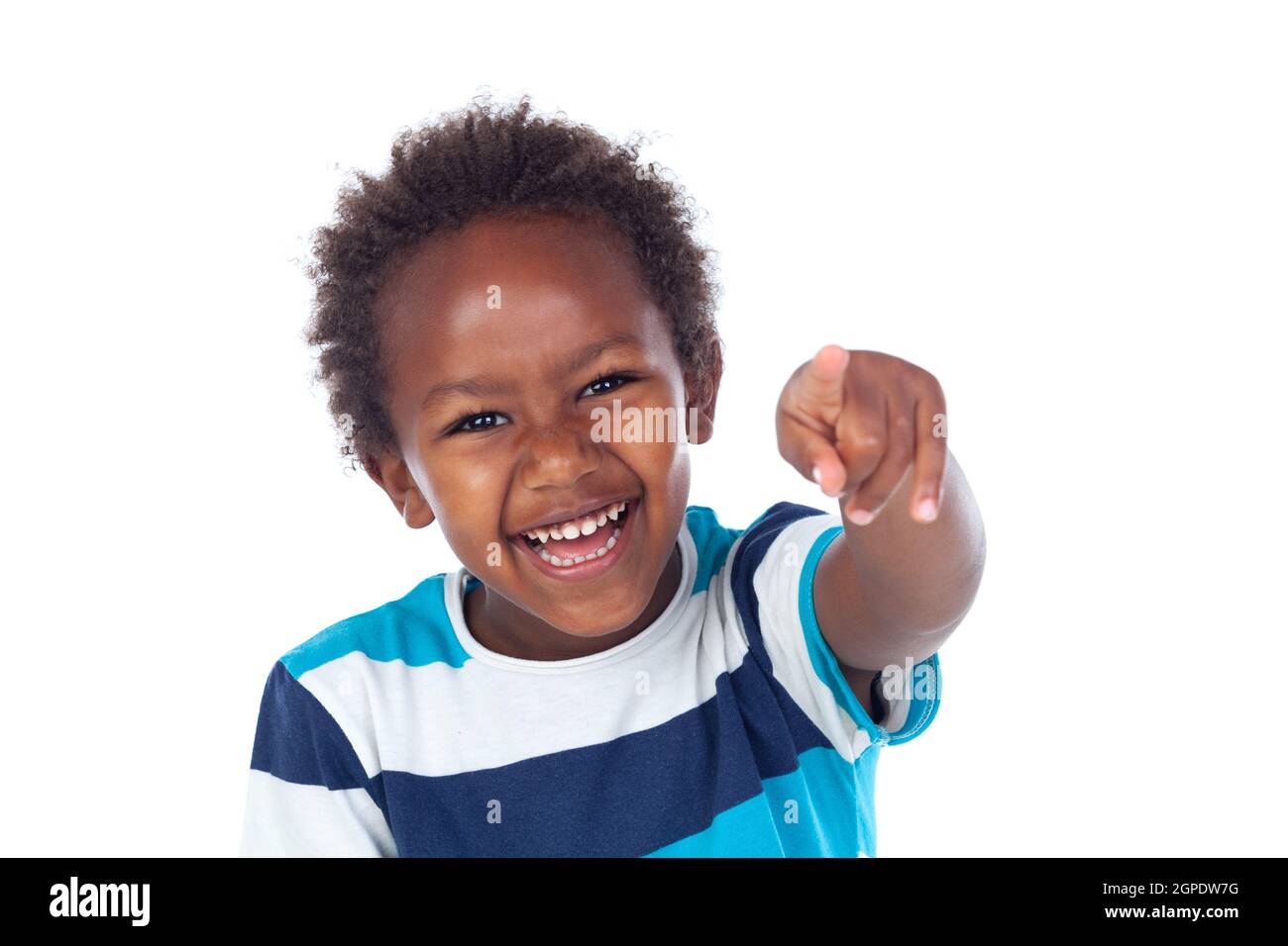 Cute kid pointing with his finger isolated on white background Stock ...