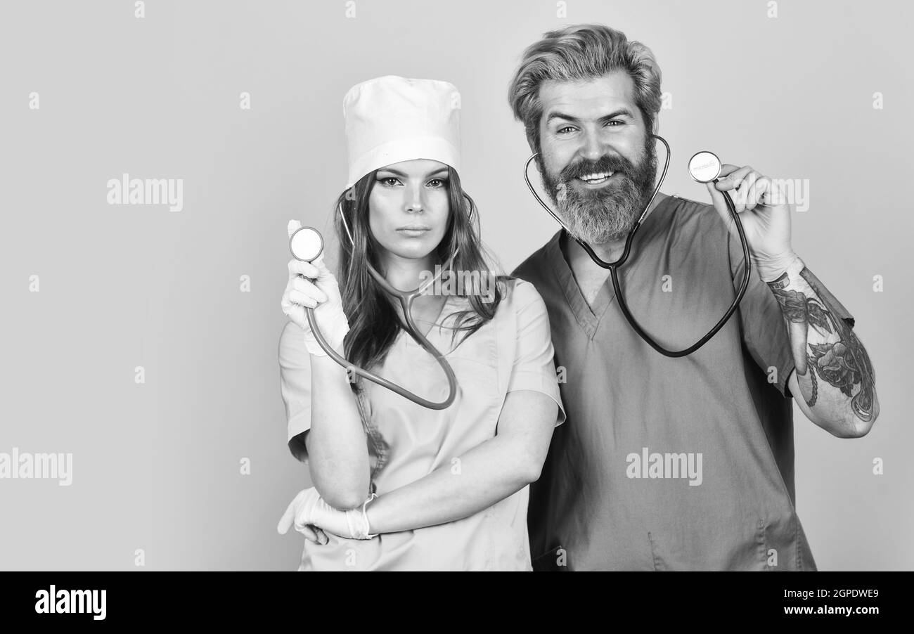 Nurse and doctor. Woman and man work at hospital. Private clinic ...