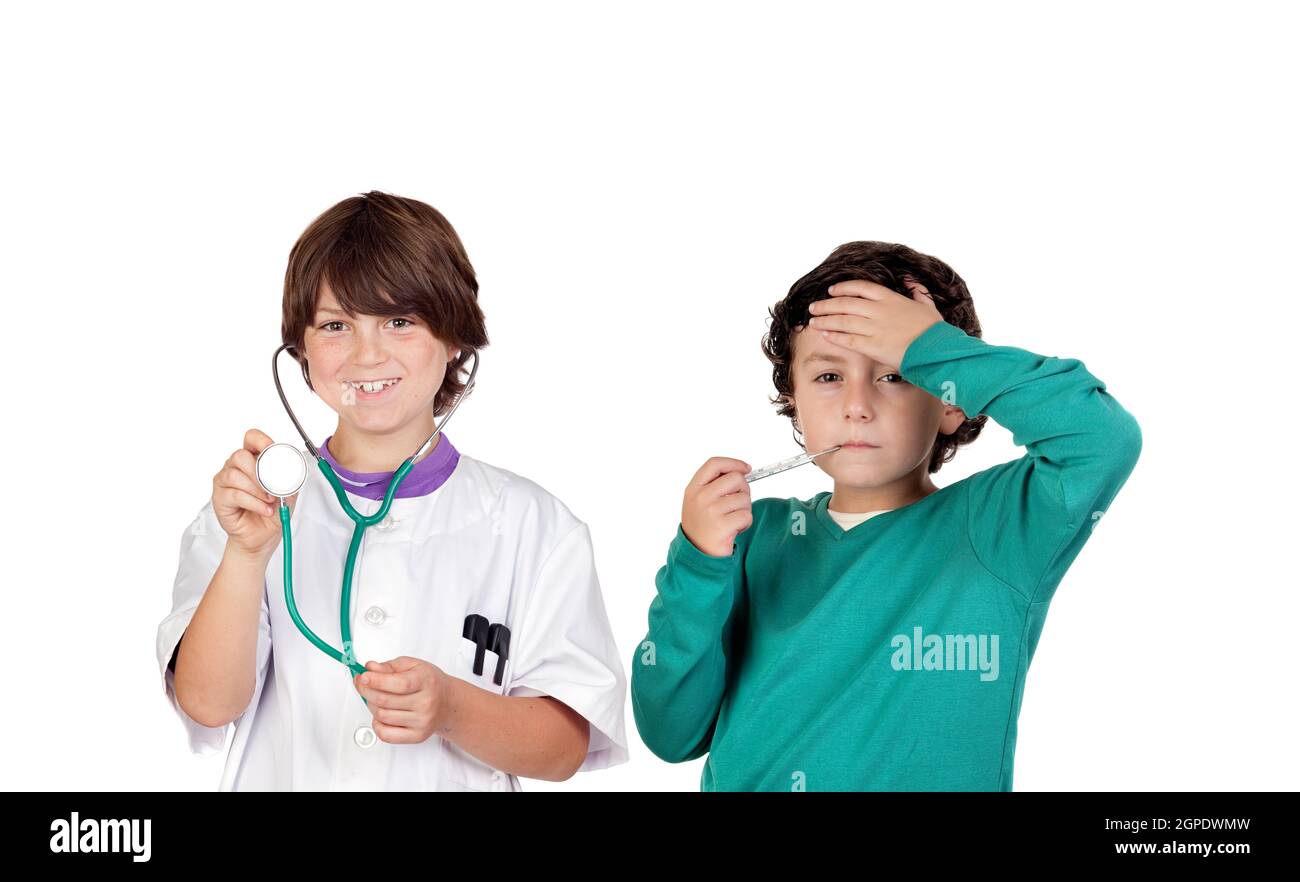 Little doctor with a patient isolated on a white background Stock Photo ...