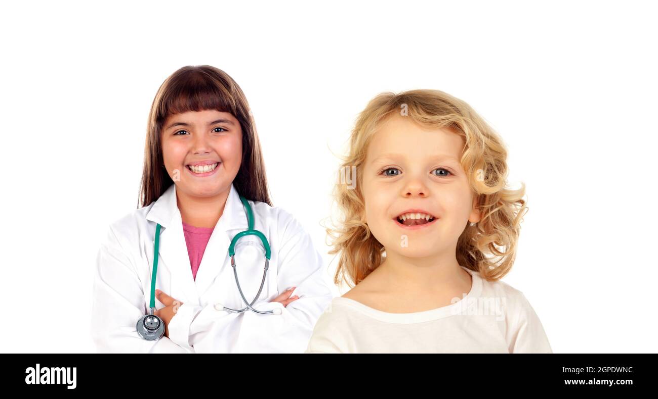 Little doctor with a patient isolated on a white background Stock Photo ...