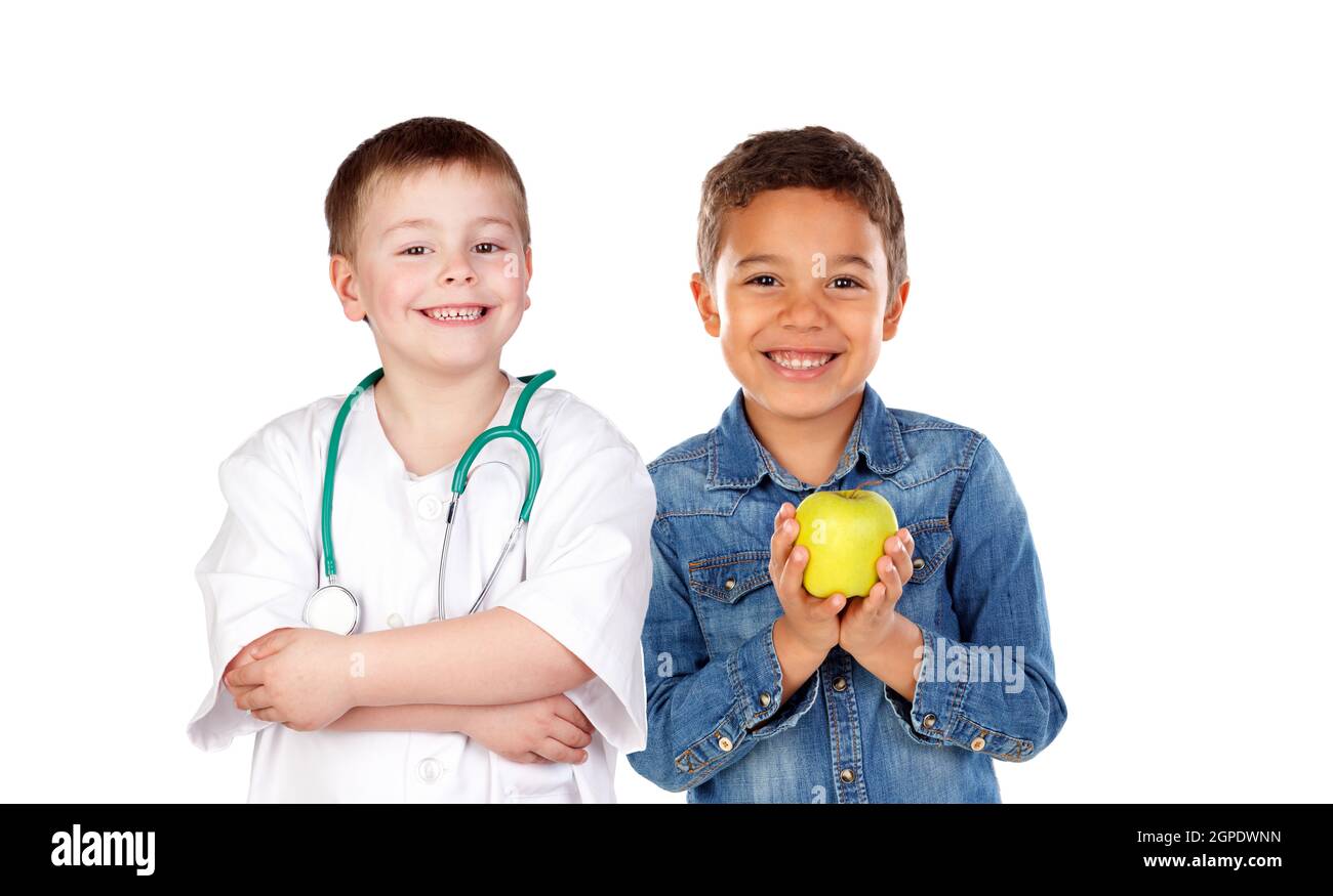 Little doctor with a patient isolated on a white background Stock Photo ...