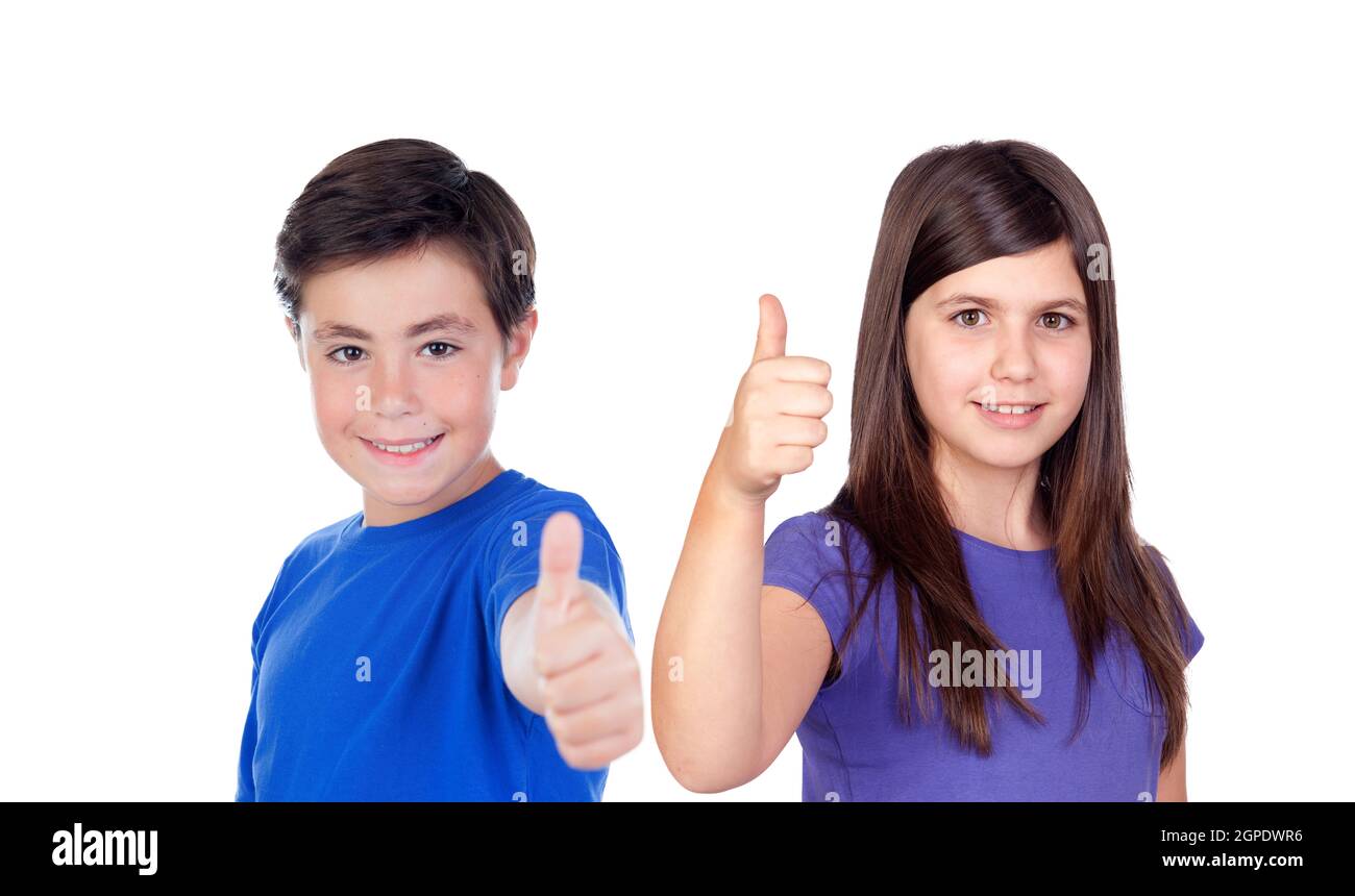 Two teenagers saying Ok isolated on a white background Stock Photo - Alamy