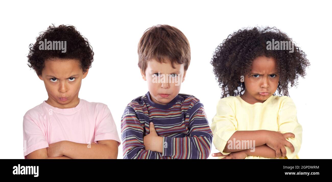 Many angry children isolated on a white background Stock Photo - Alamy