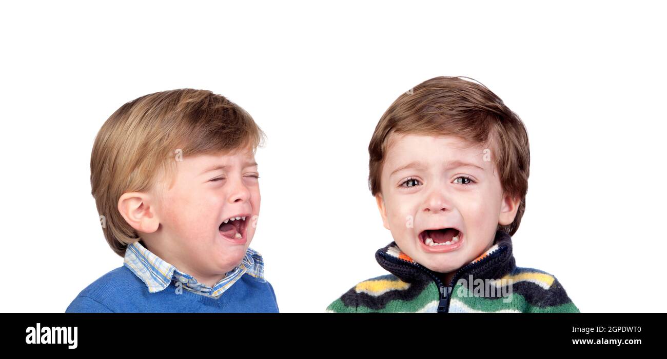 Unhappy children crying isolated on a white background Stock Photo - Alamy