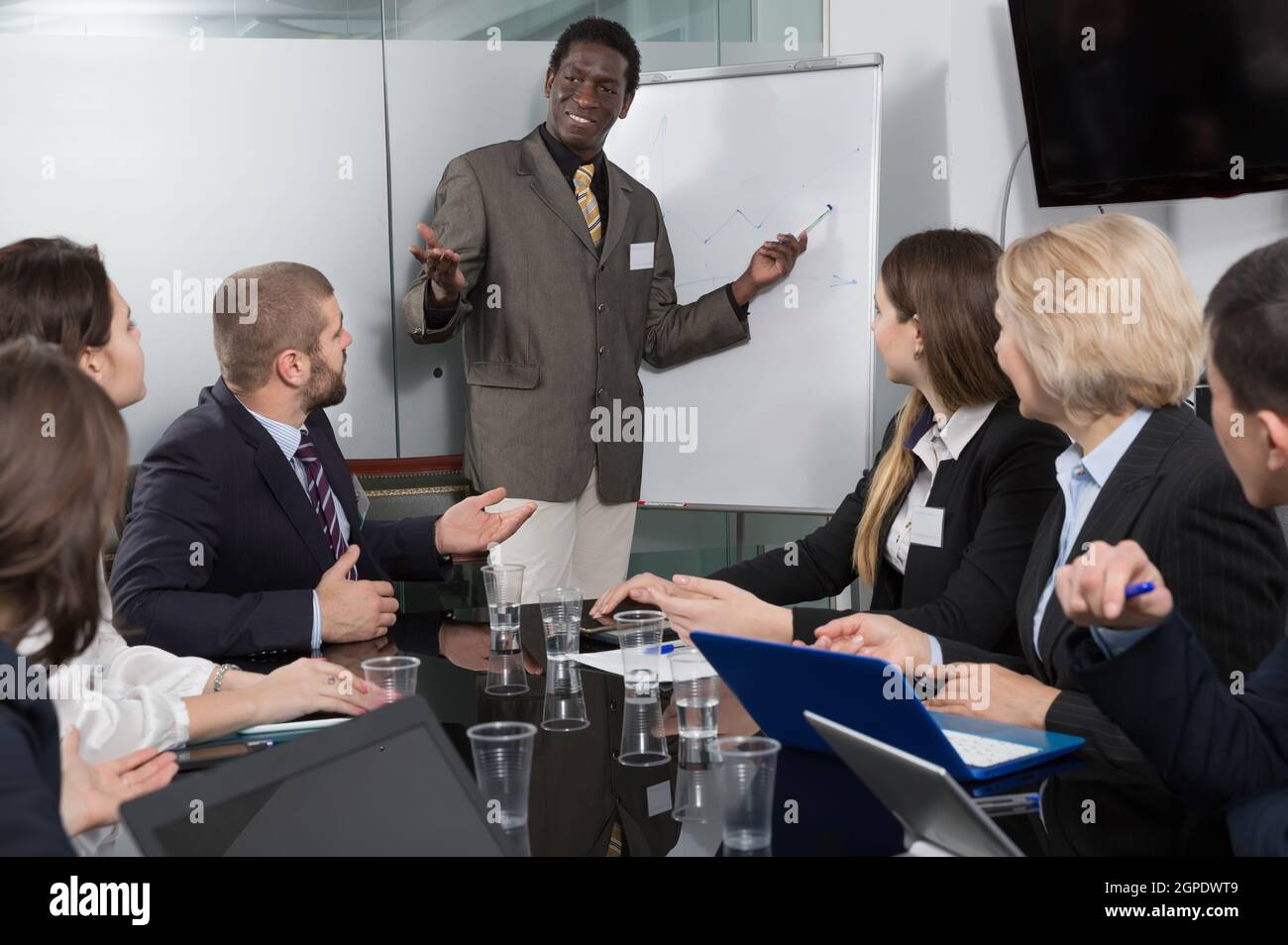 Surprised african american businessman talking hi-res stock photography ...