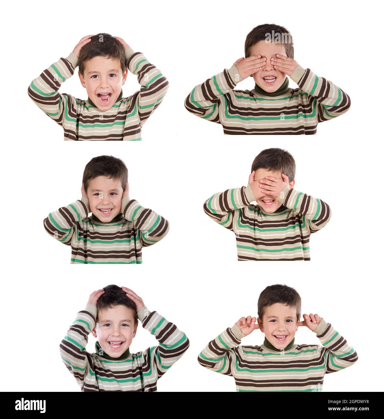 Different images of a adorable child gesturing isolated on a white ...