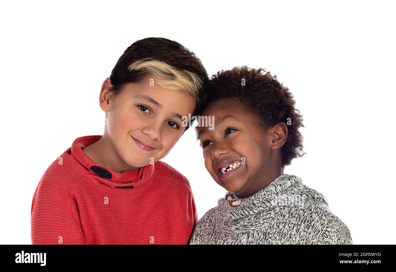 Two happy brothers isolated on a white background Stock Photo - Alamy