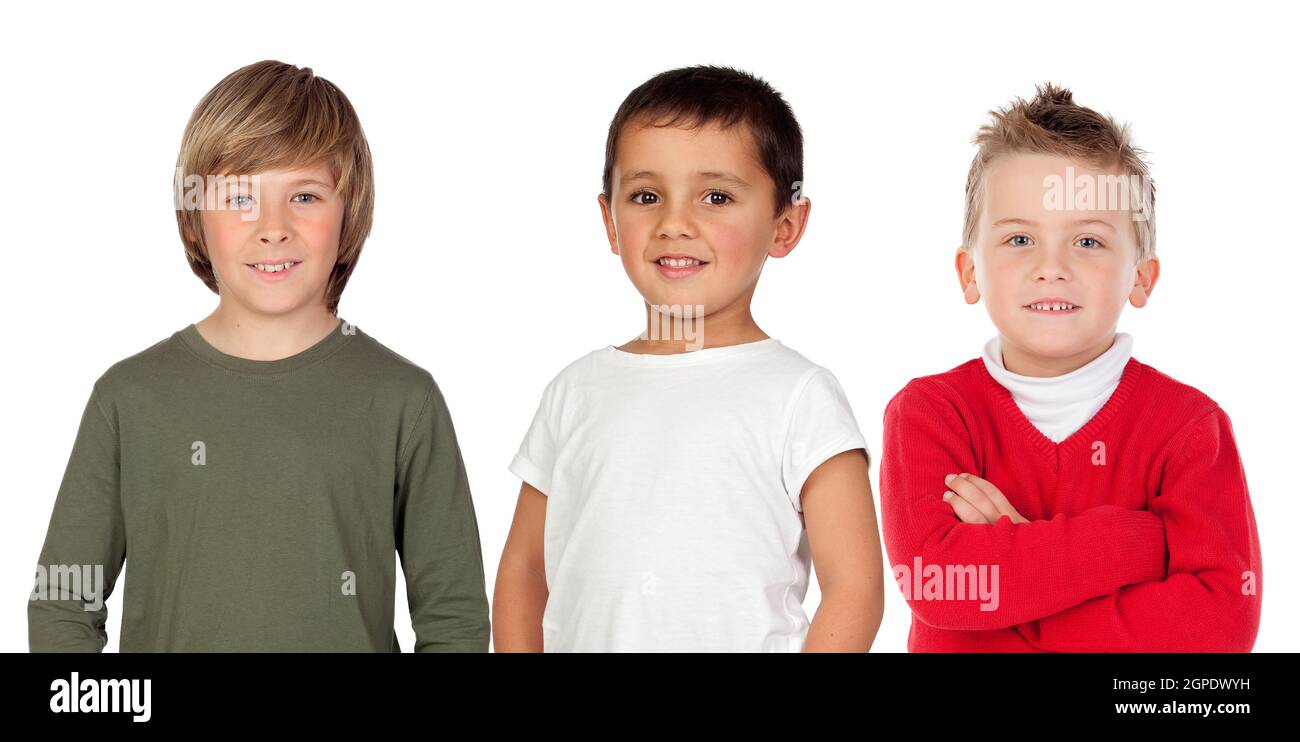 Three boys isolated on a white background Stock Photo - Alamy