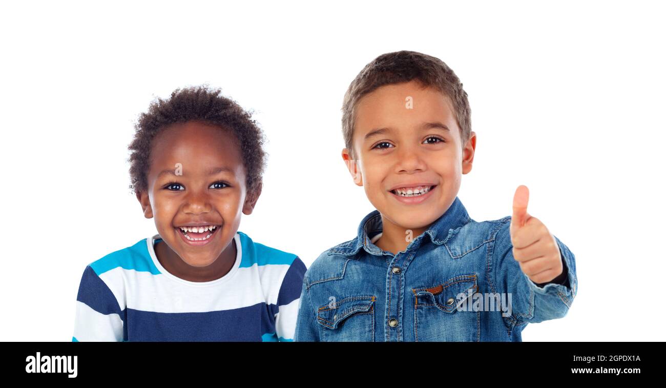 Happy children saying Ok with the thumb up isolated on a white ...