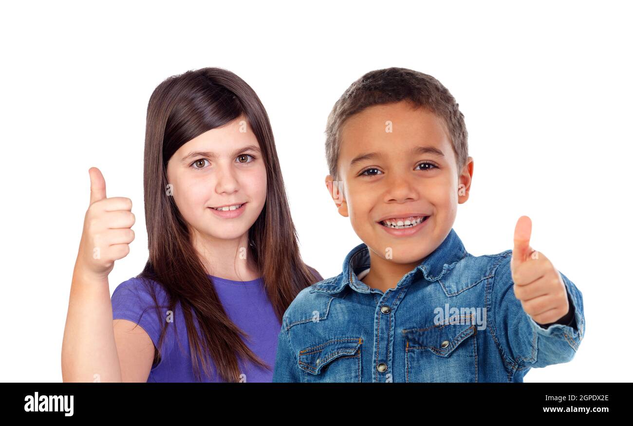 Two funny children saying Ok isolated on a white backround Stock Photo ...