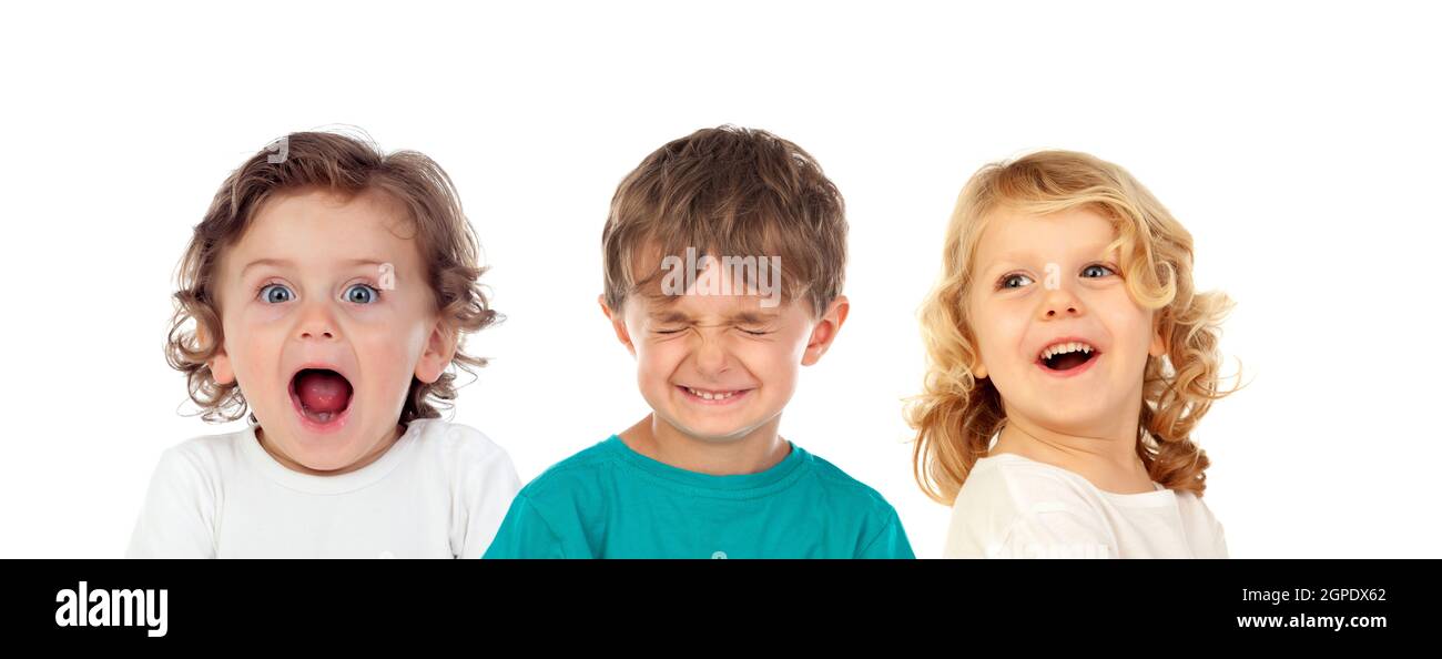Three surprising children isolated on a white background Stock Photo ...