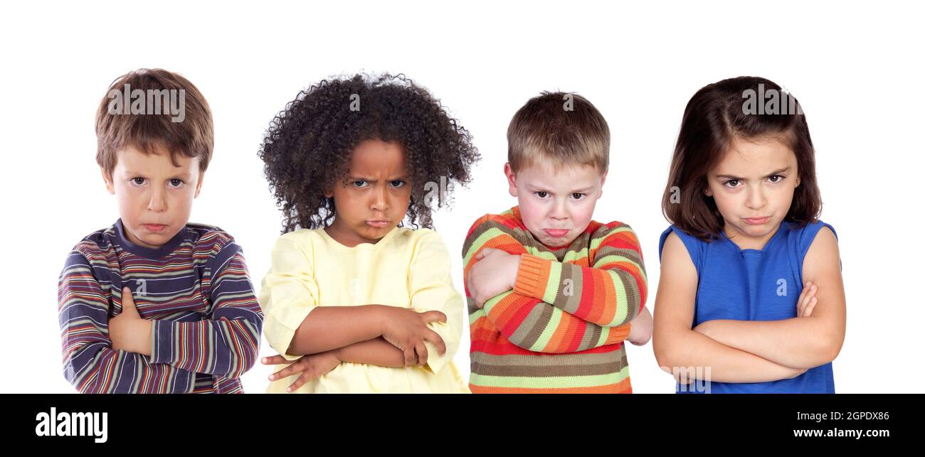 Four different angry children isolated on a white background Stock ...